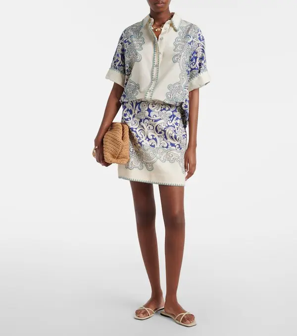 ALEMAIS Alémais Printed Linen And Cotton Miniskirt