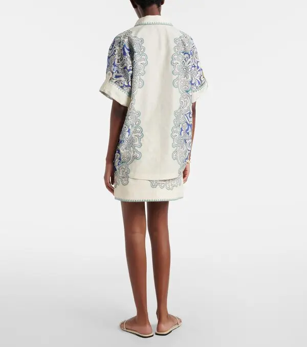 ALEMAIS Alémais Printed Linen And Cotton Miniskirt
