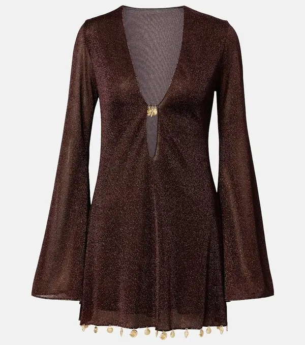 Oseree Lumière Embellished Beach Dress - Brown