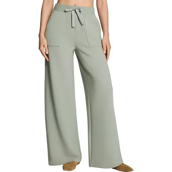 Spanx Airessentials Wide Leg French Terry Rib Pants - Sage Brush
