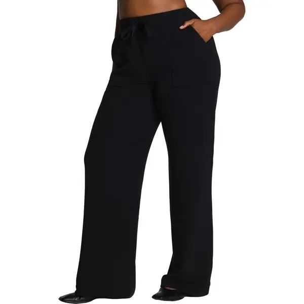 Spanx Airessentials Wide Leg French Terry Rib Pants - Very Black