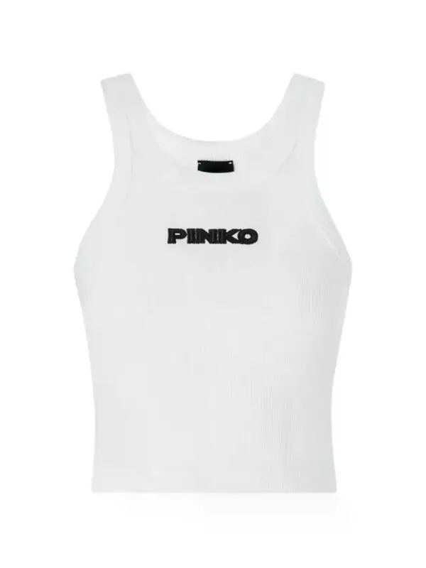 Pinko Cropped Ribbed Cotton Vest Top With Embroidered Logo