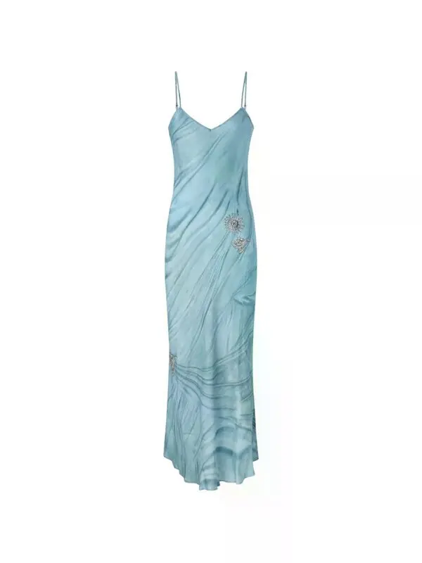 Pinko Embellished Spaghetti Strap V-neck Maxi Slip Dress - Blue