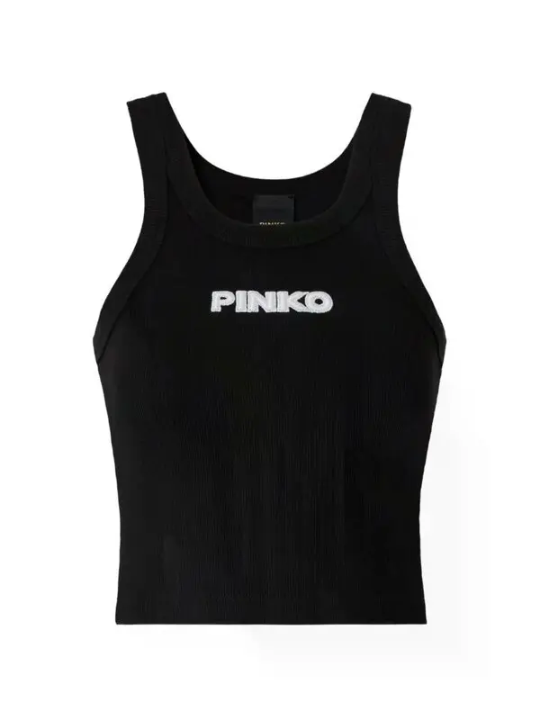 Pinko Ribbed Cropped Tank Top With Embroidered Logo