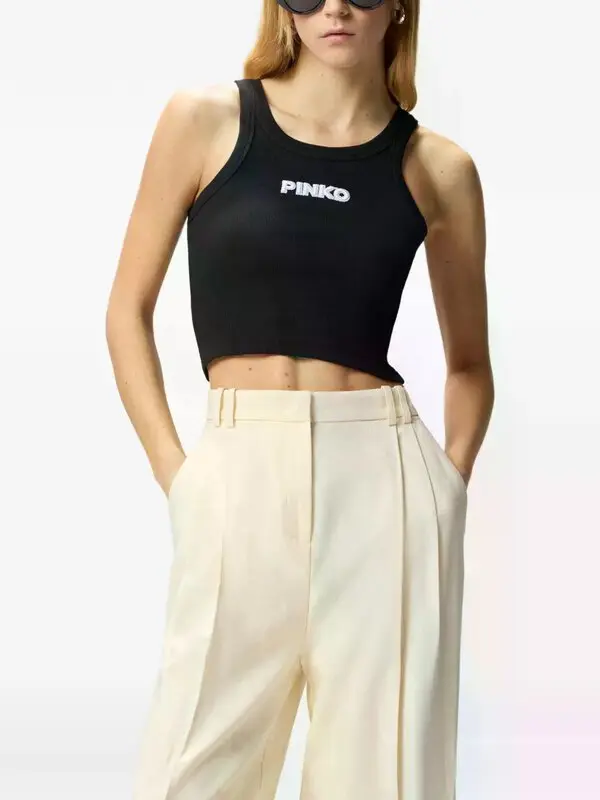 Pinko Ribbed Cropped Tank Top With Embroidered Logo