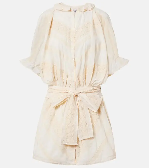 JULIET DUNN Embroidered Cotton Shirt Dress - Beige