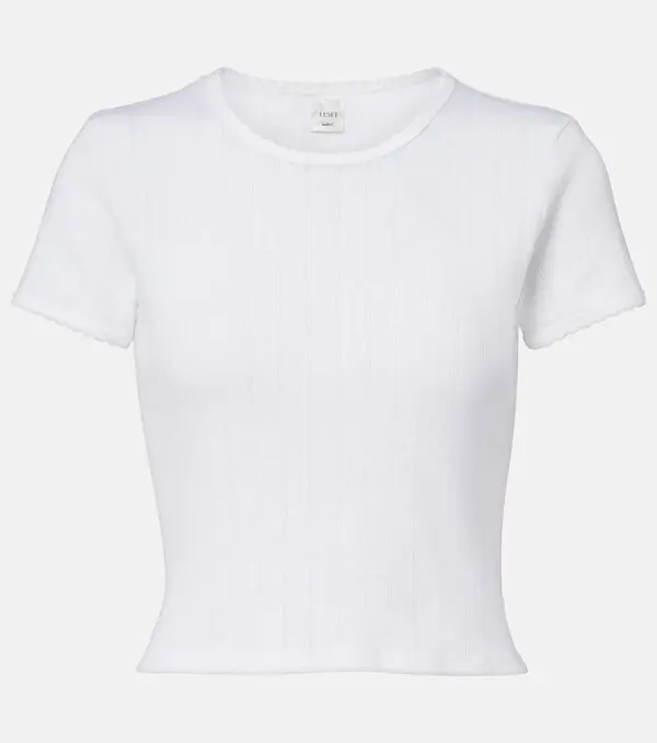 LESET Pointelle Cotton Crop Top - White