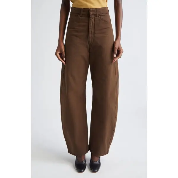 LEMAIRE High-waisted Curved Cotton Twill Pants - Cacao