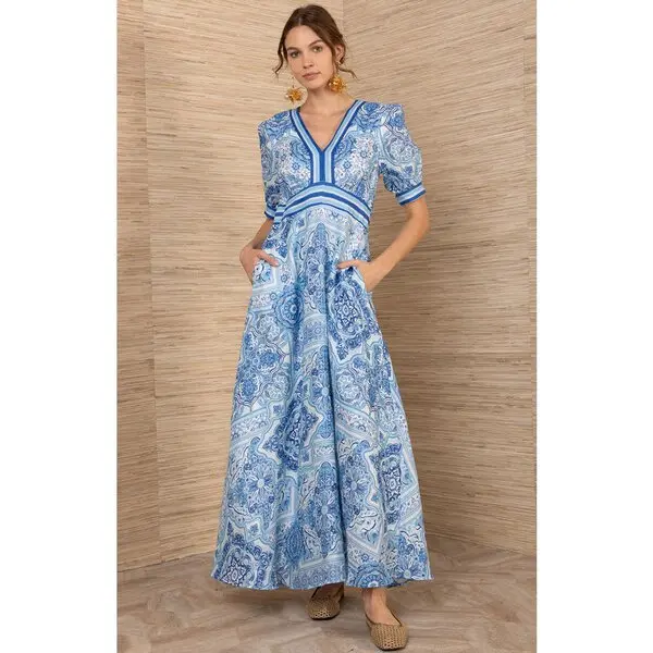 Hale Bob Ginevra Linen Maxi Dress - Blue