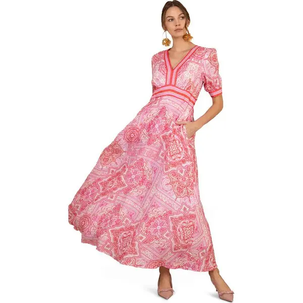 Hale Bob Ginevra Linen Maxi Dress - Red