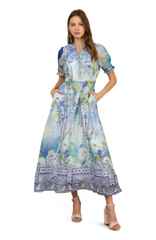 Hale Bob Cyrilla Linen Organza Maxi Dress - Blue