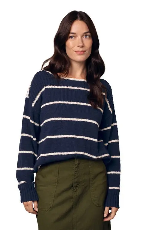 CELTIC & CO. Stripe Boat Neck Sweater - Navy/ecru