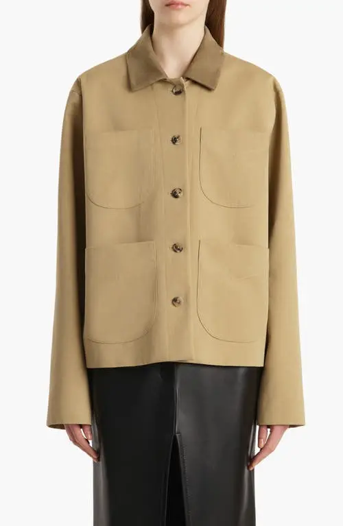 Khaite Wyatt Cotton Gabardine Chore Coat With Suede Collar - Wheat
