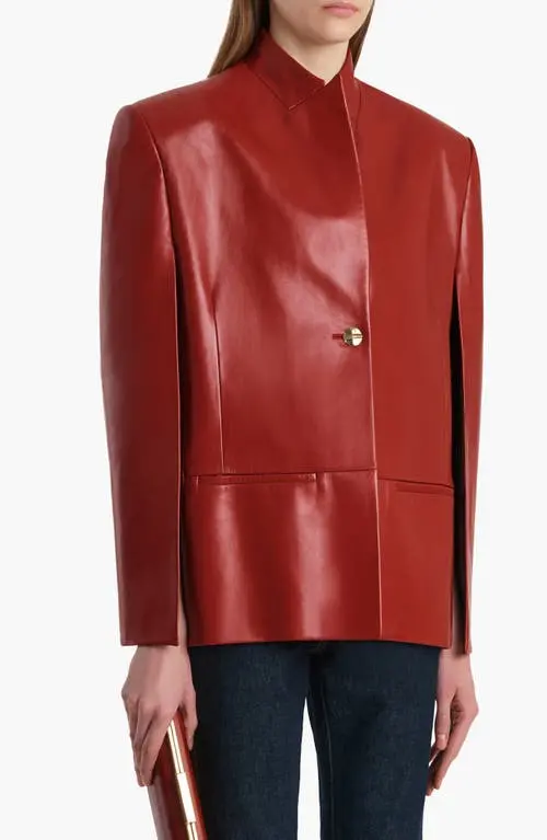 Khaite Dolso Leather Cape Jacket - Deep Red