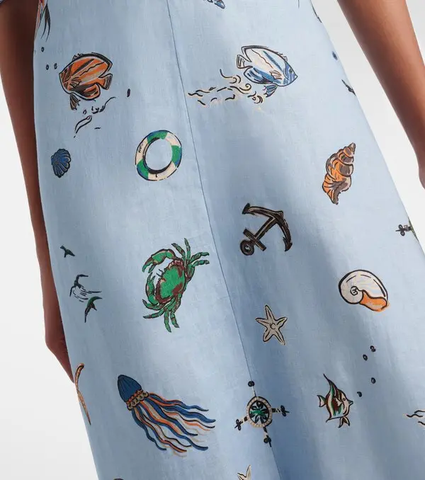 ALEMAIS Printed Linen Midi Dress