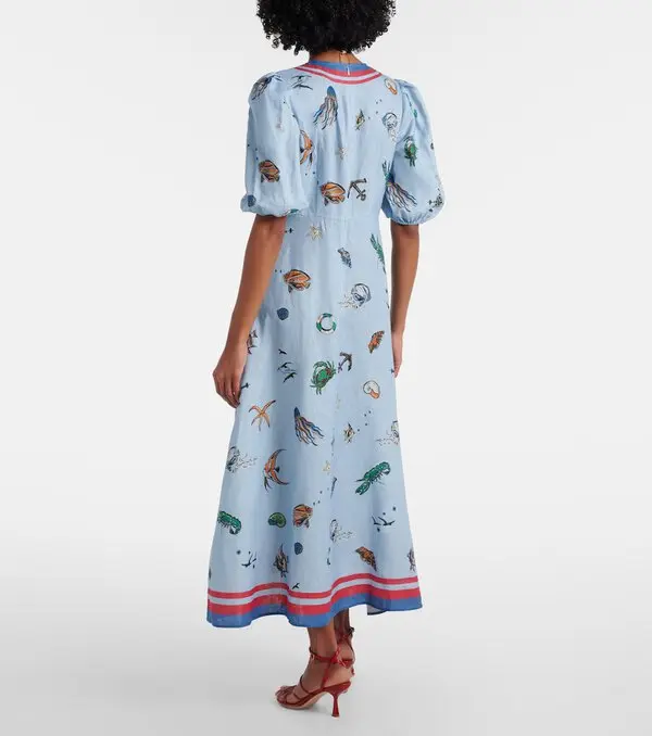 ALEMAIS Printed Linen Midi Dress