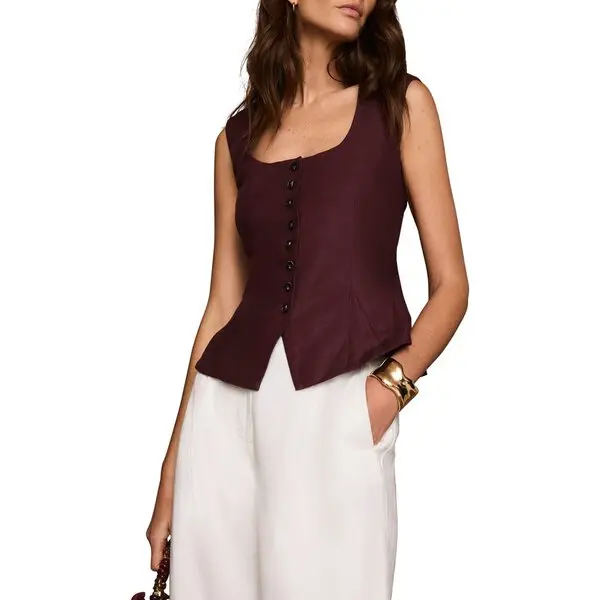 Mint Velvet Linen Blend Peplum Vest - Burgundy
