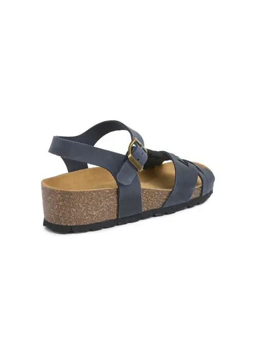 CELTIC & CO. Woven Detail Low Wedge Leather Sandal - Navy