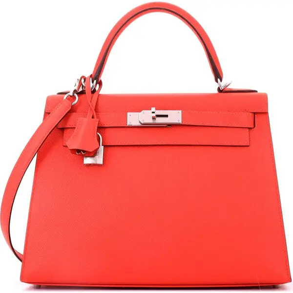 Hermès Kelly Handbag Orange Epsom With Palladium Hardware 28 - Capucine