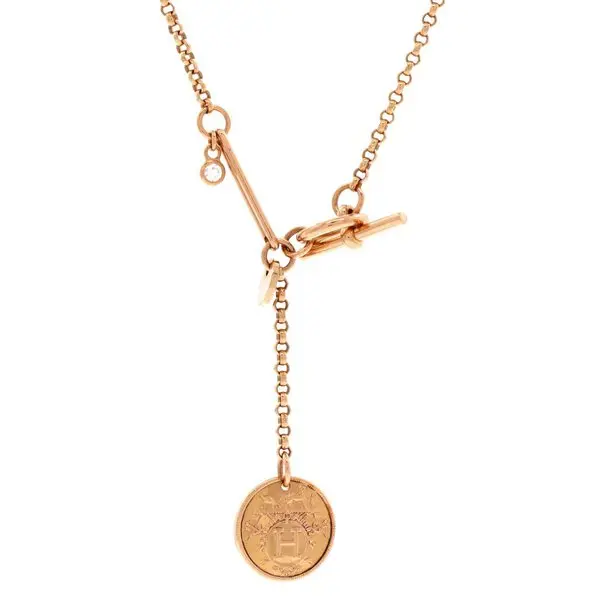 Hermès Ex-libris Pendant Necklace 18k With Diamond Small - Rose Gold