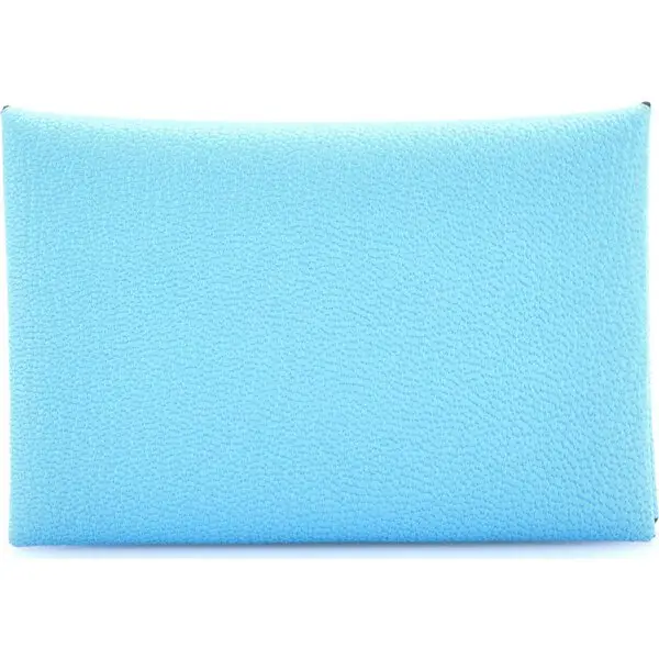 Hermès Calvi Duo Card Holder Chevre Mysore - Bleu Zephyr
