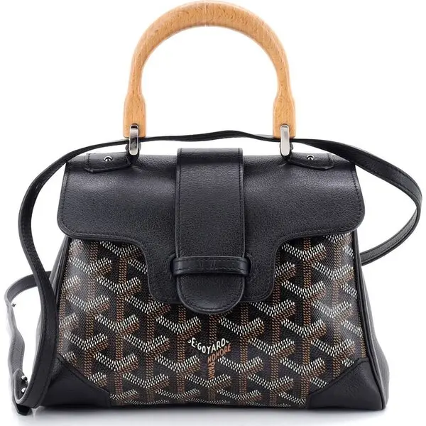 Goyard Saigon Top Handle Bag Coated Canvas With Leather Mini - Black