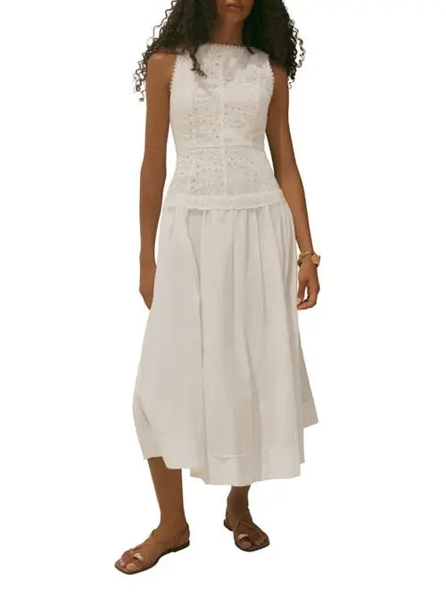 Mint Velvet Cotton Broderie Midi Dress - Ivory