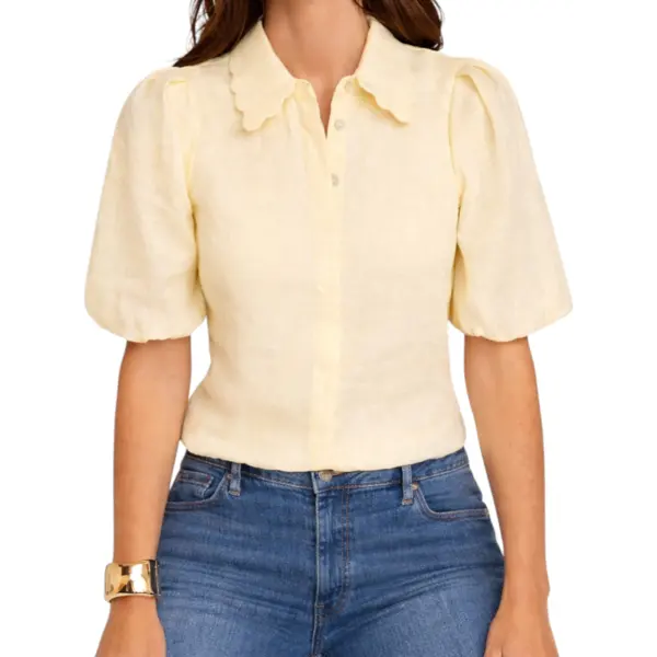Mint Velvet Puff Sleeve Shirt With Scalloped Collar - Yellow