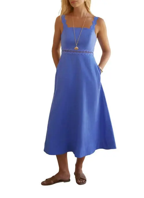 Mint Velvet Linen A-line Midi Dress - Blue