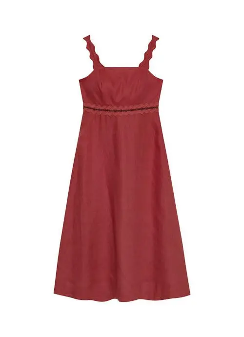 Mint Velvet Linen A-Line Midi Dress - Burgundy | Editorialist