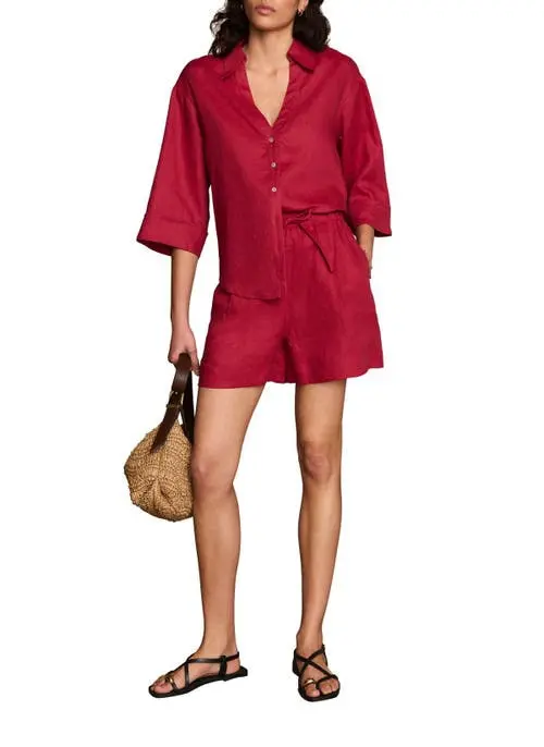 Mint Velvet Linen Short Sleeve Resort Shirt - Red