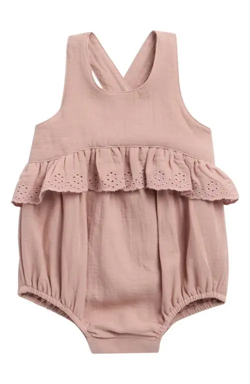 QUINCY MAE Penny Embroidered Ruffle Trim Romper - Mauve