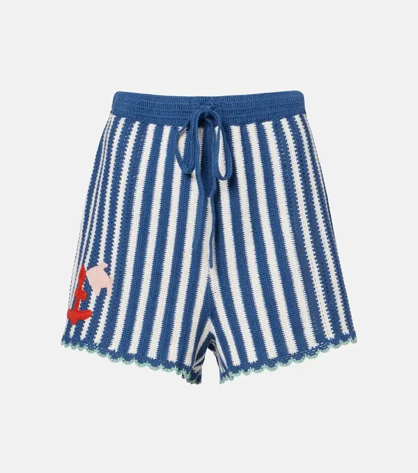 ALEMAIS Alémais Crochet Striped Cotton Shorts - Blue