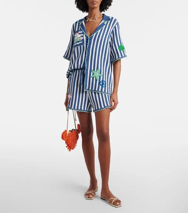 ALEMAIS Alémais Crochet Striped Cotton Shorts