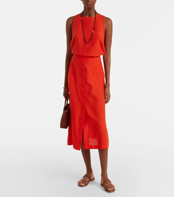 ERES Amusante Linen Midi Skirt - Red