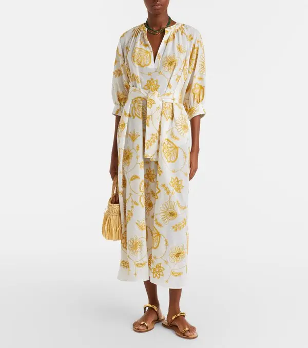 ERES Anjana Embroidered Cotton-blend Midi Dress - Yellow