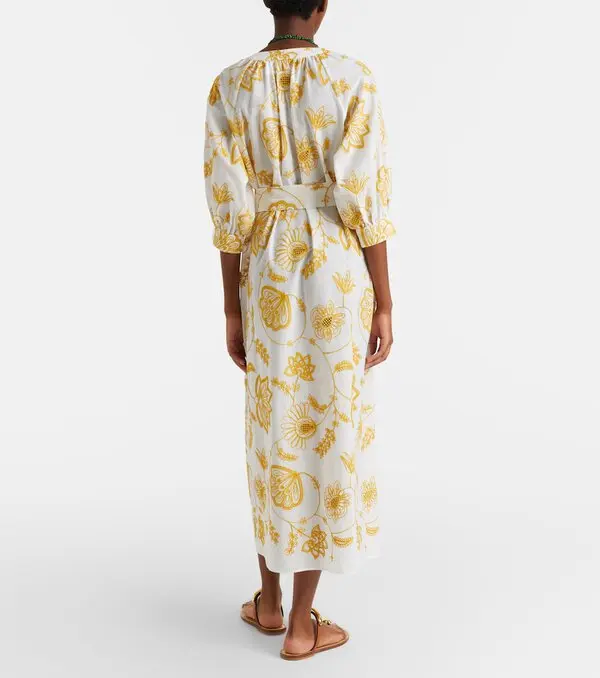 ERES Anjana Embroidered Cotton-blend Midi Dress - Yellow