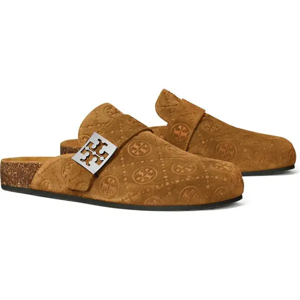 Tory Burch T Monogram Mellow Mule - Golden Brown/silver