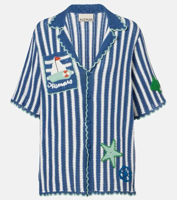 ALEMAIS Alémais Striped Crochet Cotton Shirt - Blue