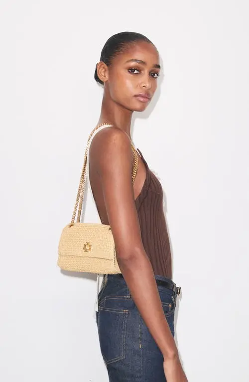 Tory Burch Mini Kira Turnlock Straw Convertible Shoulder Bag - Natural