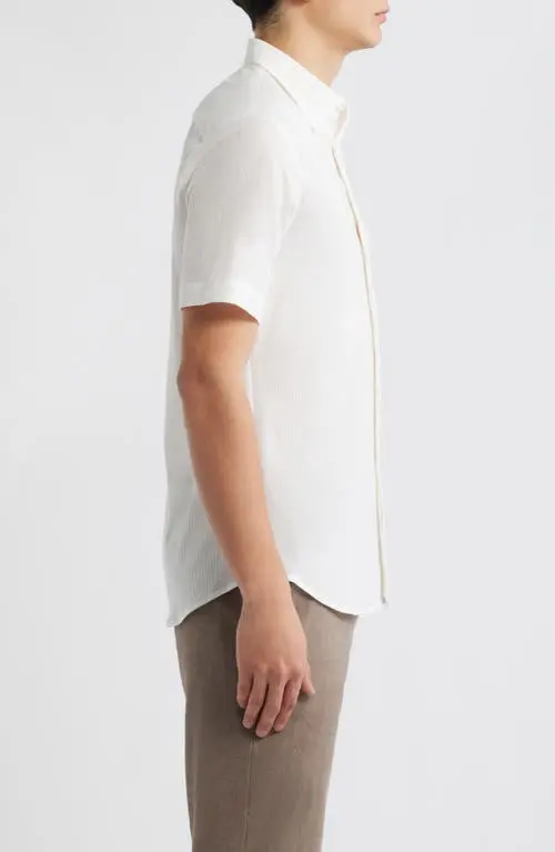 Emporio Armani Textured Stripe Short Sleeve Knit Cotton Button-up Shirt