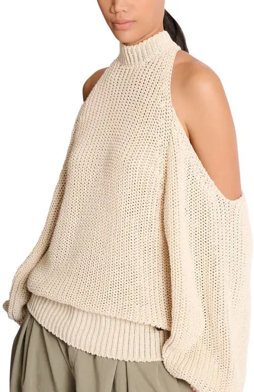 Balmain Cotton Knit Open-shoulder Jumper - Beige