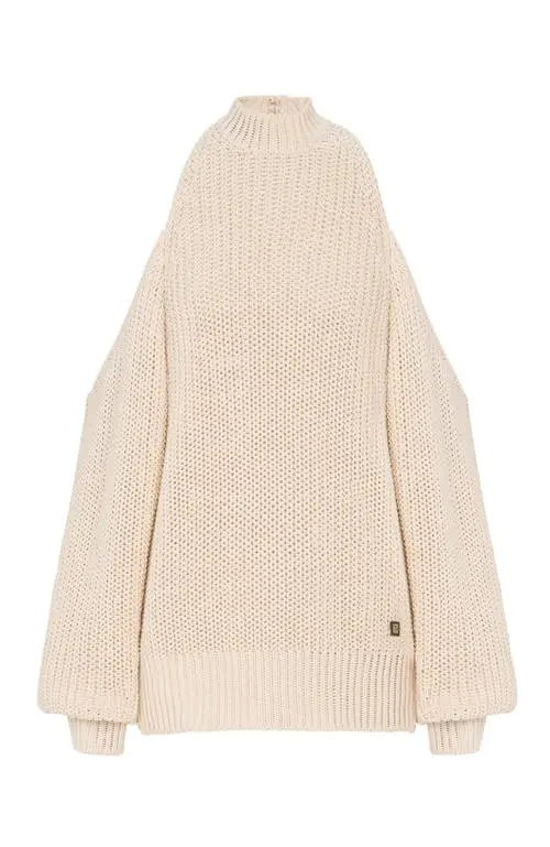 Balmain Cotton Knit Open-shoulder Jumper - Beige