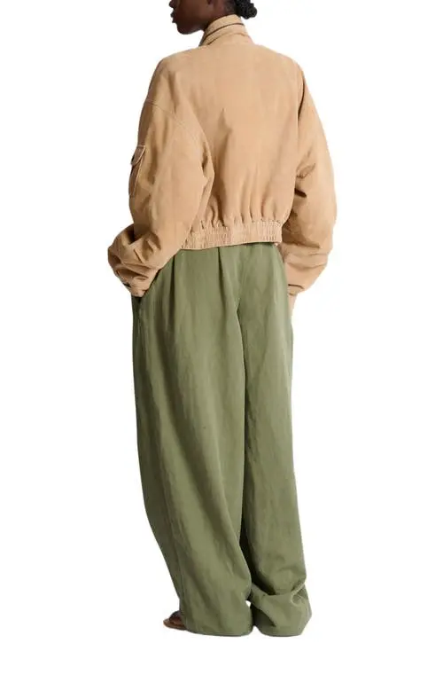 Balmain Cropped Suede Bomber Jacket - Beige