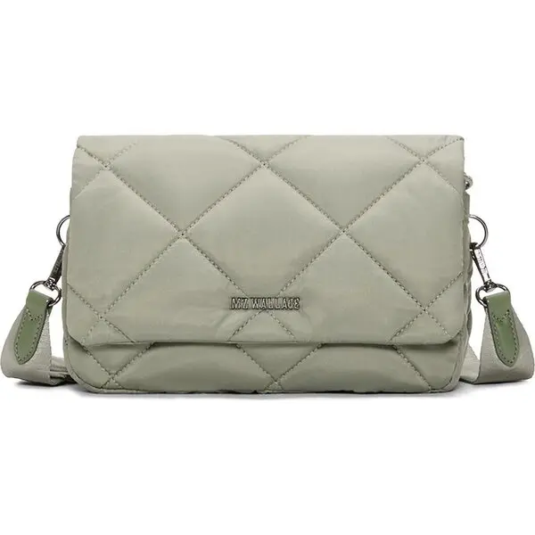 Mz Wallace Madison Quilted Nylon Flap Crossbody Bag - Agave Green