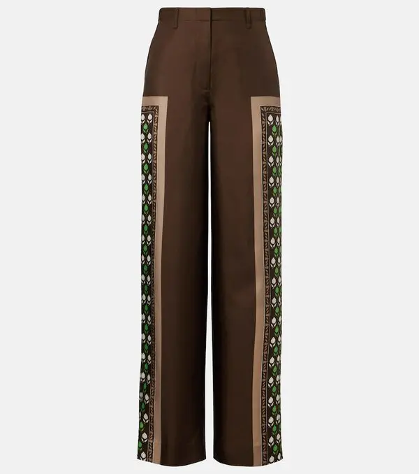 Tory Burch Printed Silk Twill Palazzo Pants - Brown