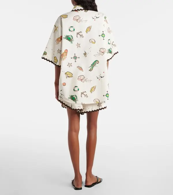 ALEMAIS Alémais Printed Organic Cotton Scalloped Shorts