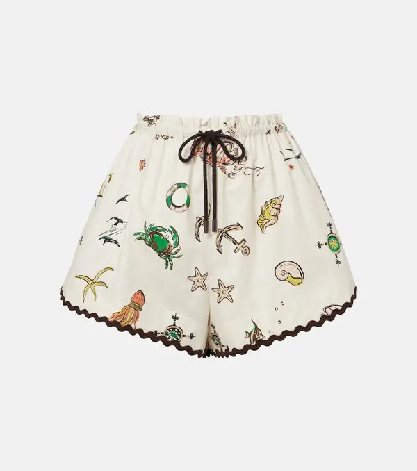 ALEMAIS Alémais Printed Organic Cotton Scalloped Shorts