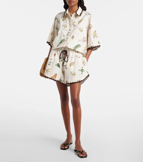 ALEMAIS Alémais Printed Organic Cotton Scalloped Shorts
