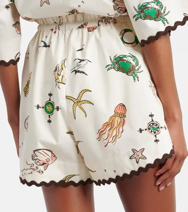 ALEMAIS Alémais Printed Organic Cotton Scalloped Shorts